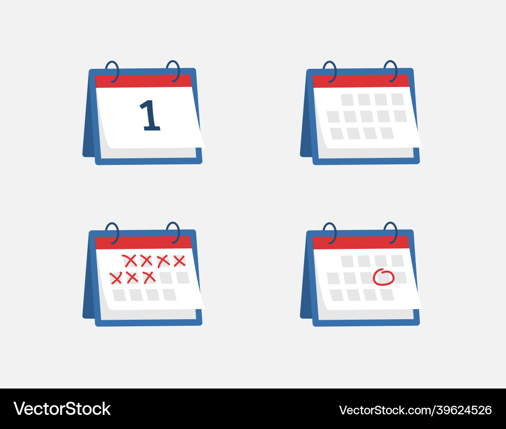 Month and day calendar icon set with marked Vector Image