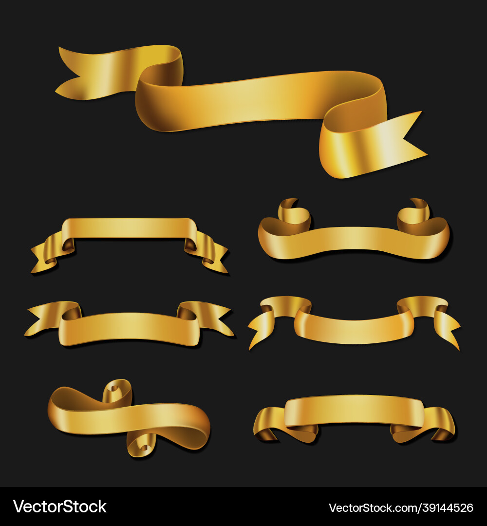 Realistic detailed 3d golden ribbons set Vector Image