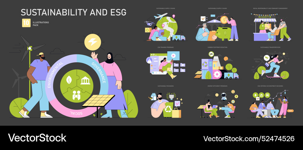 Sustainability and esg flat Royalty Free Vector Image