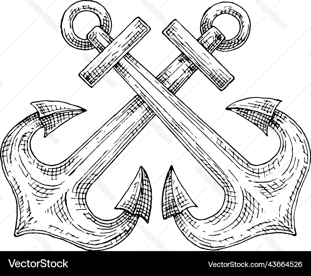 Two crossed anchors isolated marine nautical anker