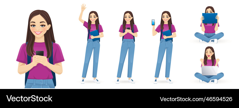 Woman student set Royalty Free Vector Image - VectorStock