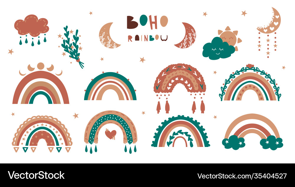 Boho rainbow minimalist banner in childish style Vector Image