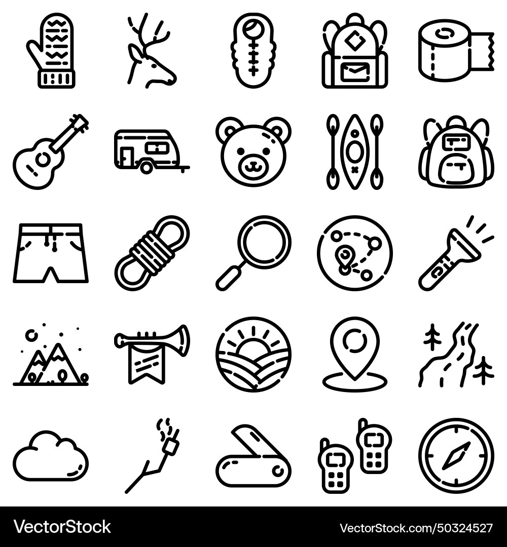 Camping flat icon set isolated on white background