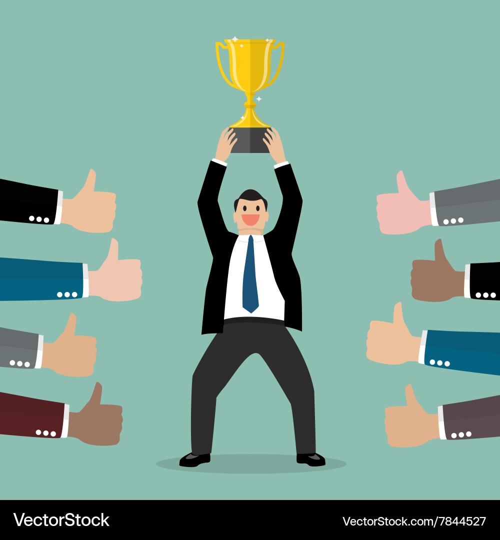 Crowd praise businessman holding up a winning Vector Image