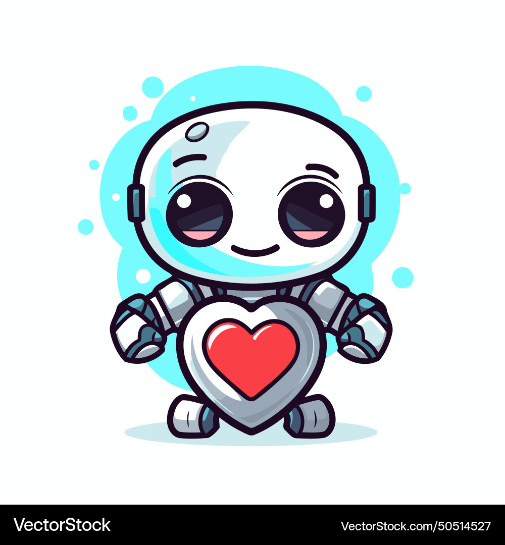 Cute robot with heart cartoon character Royalty Free Vector
