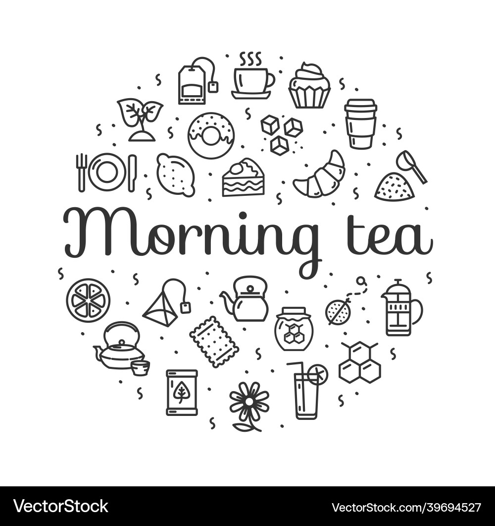 Morning tea round design template thin line icon Vector Image
