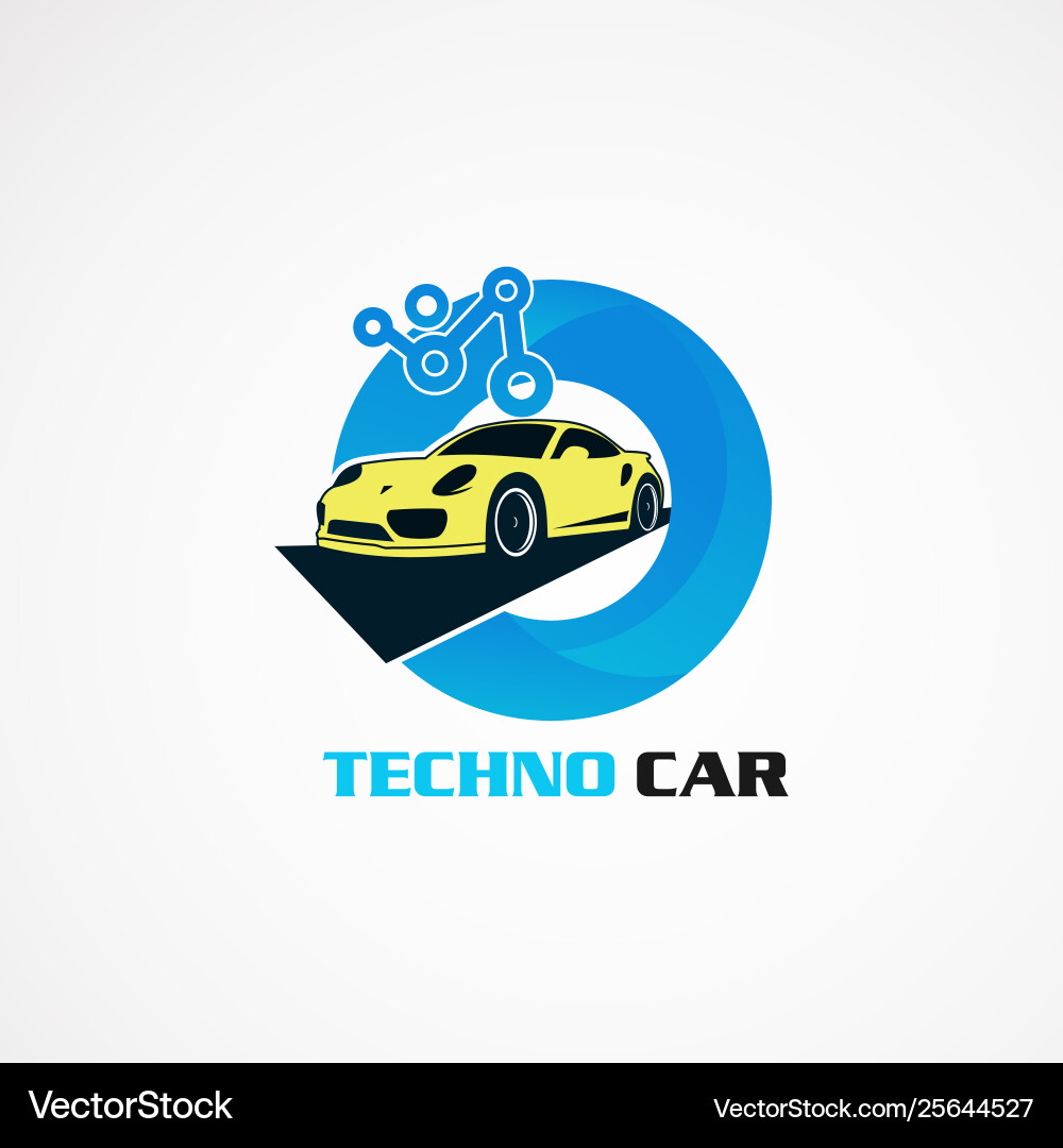 Techno car with circle blue for technology logo Vector Image