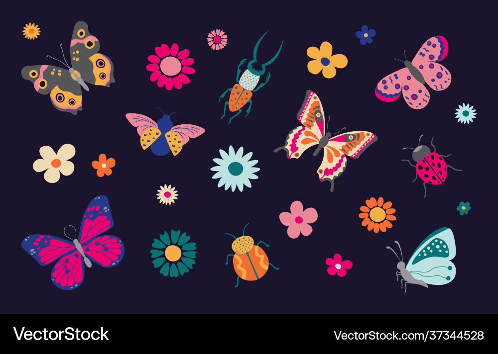 9 butterflies and bugs spring summer cartoon Vector Image