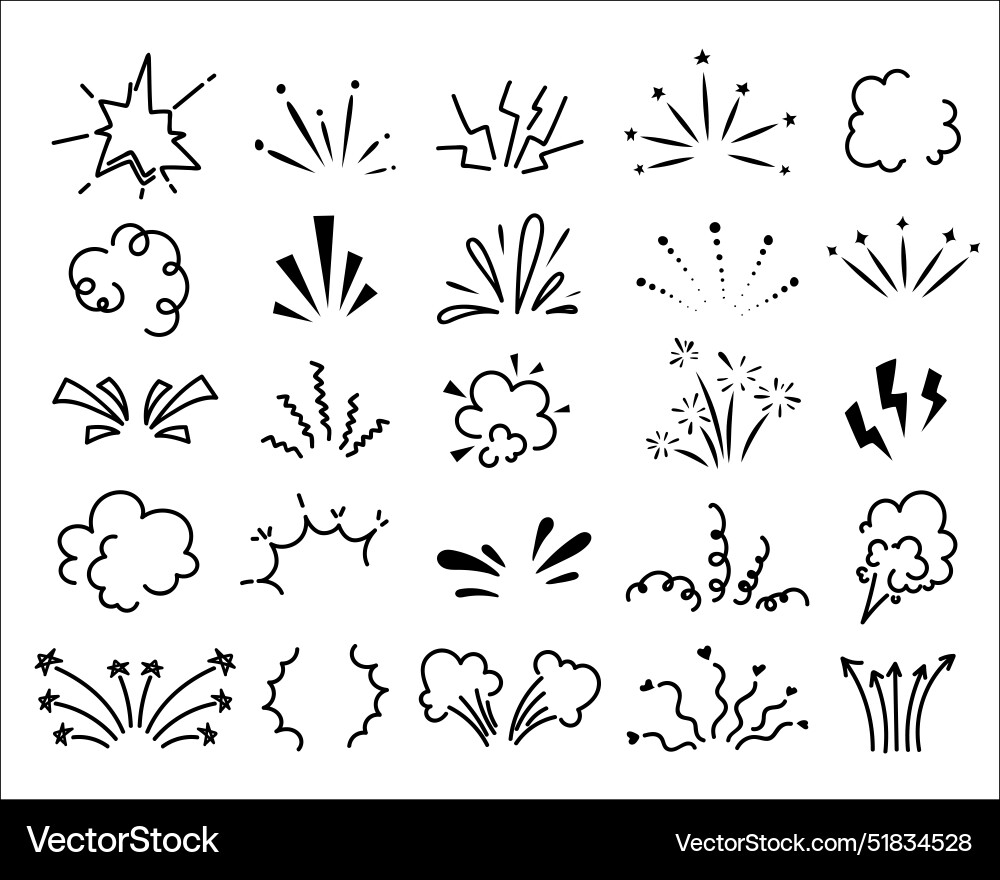 Doodle line sparkles and rays explosion Royalty Free Vector