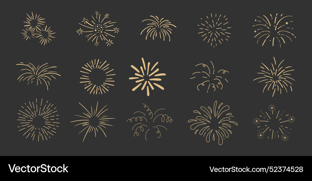 Set gold fireworks firecrackers golden burst Vector Image