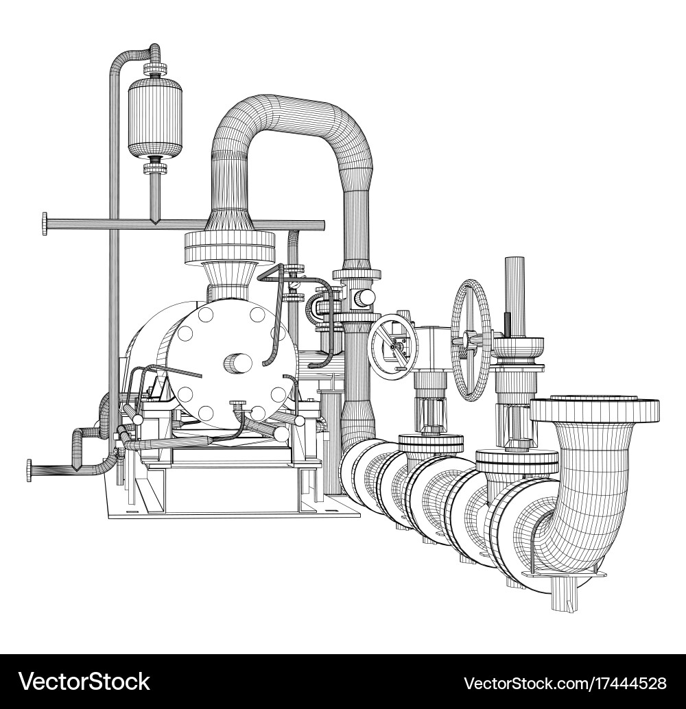 Wire-frame industrial pump Royalty Free Vector Image