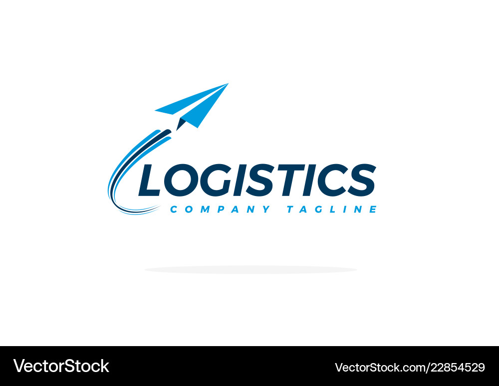 Blue logistics logo with airplane taking off Vector Image