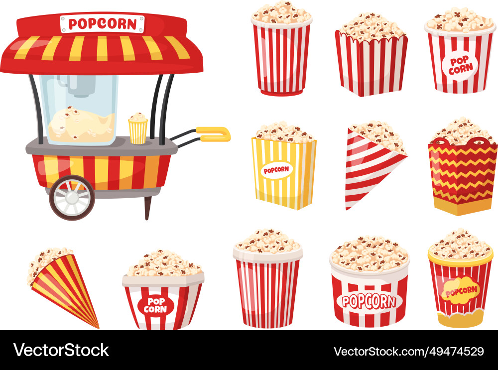 Cartoon Popcorn Stand & Boxes – Royalty-Free Vector | VectorStock