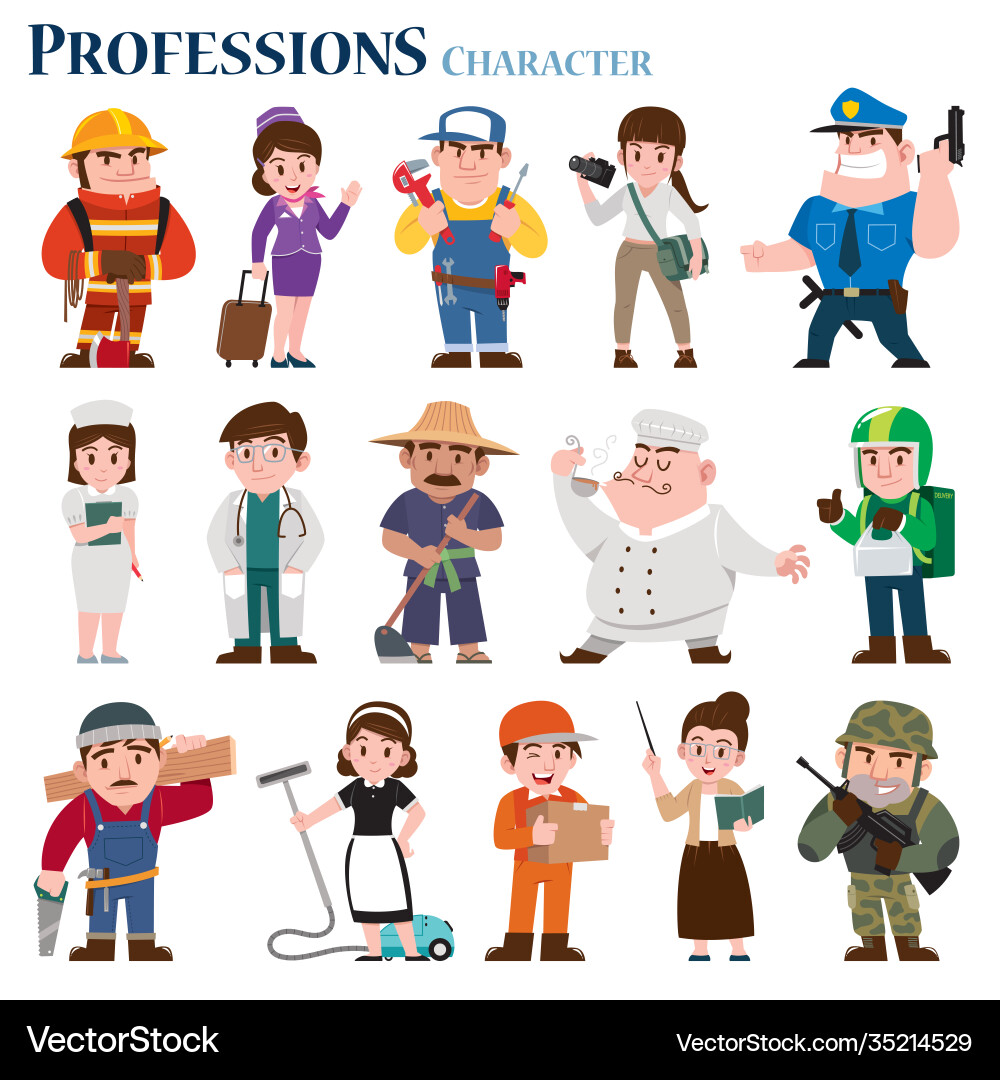 Cartoon Professions Characters Royalty Free Vector Image