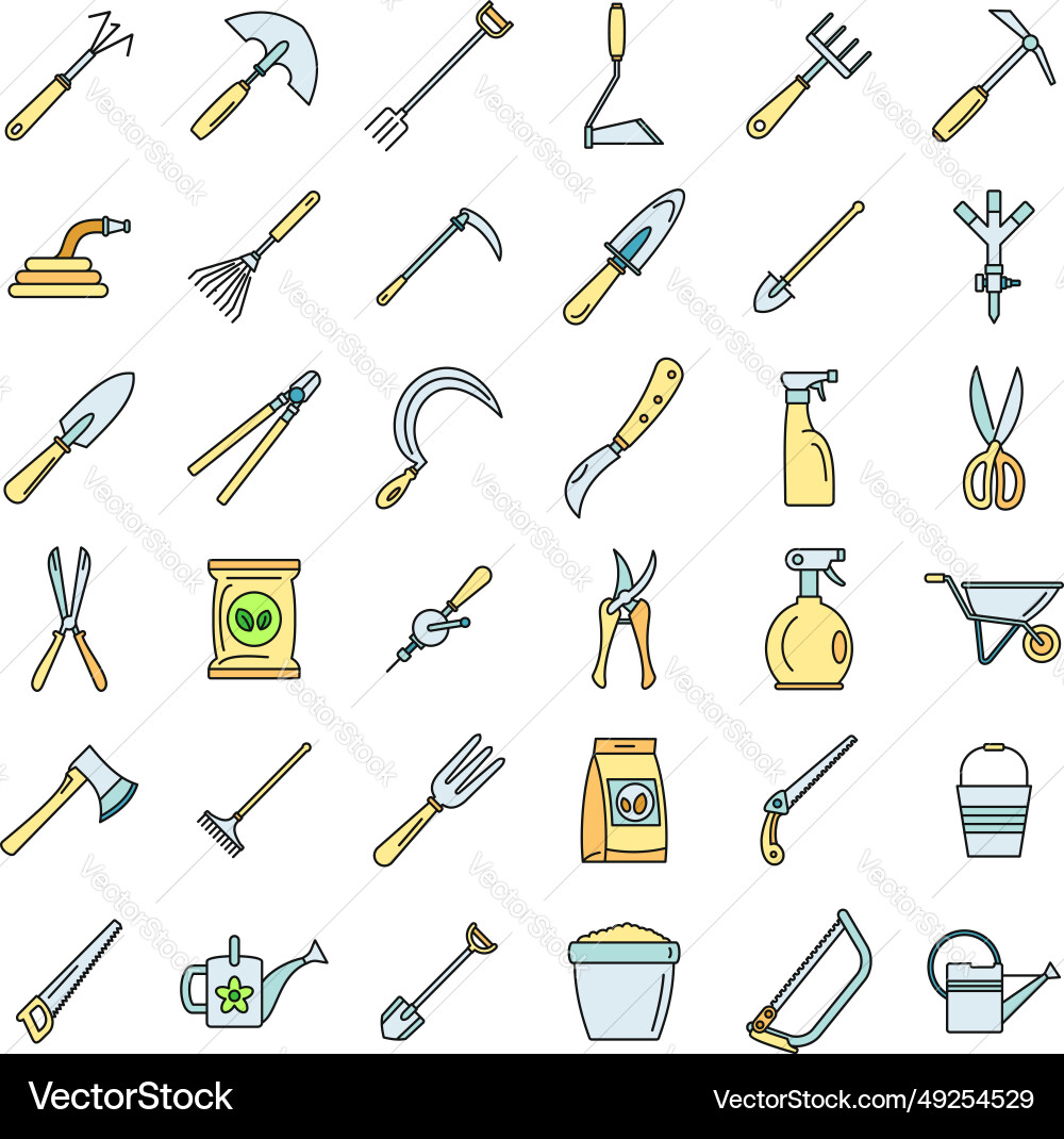 Farm gardening tools icon set color Royalty Free Vector