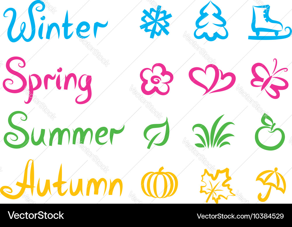 Four Seasons Handwritten Symbols Royalty Free Vector Image