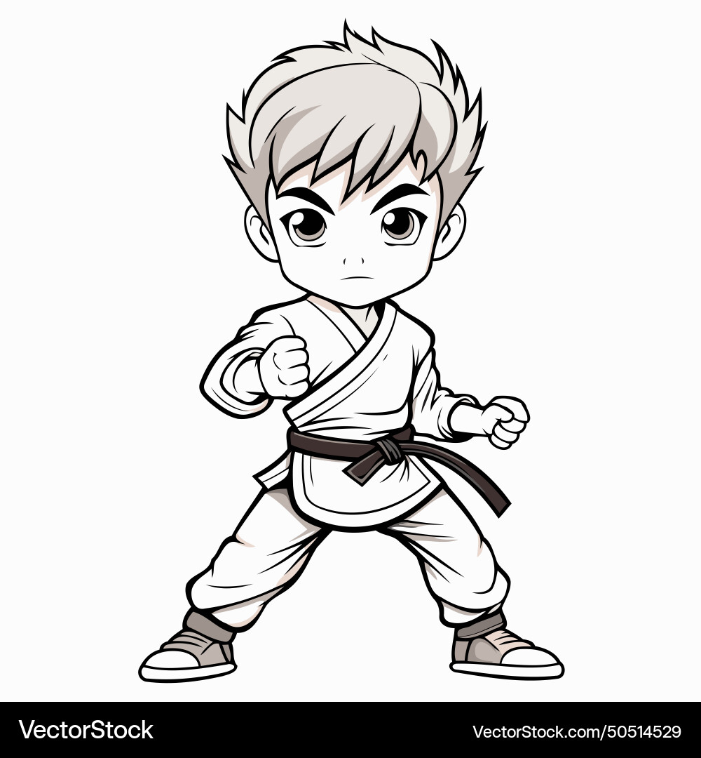 Karate boy cartoon on white background Royalty Free Vector