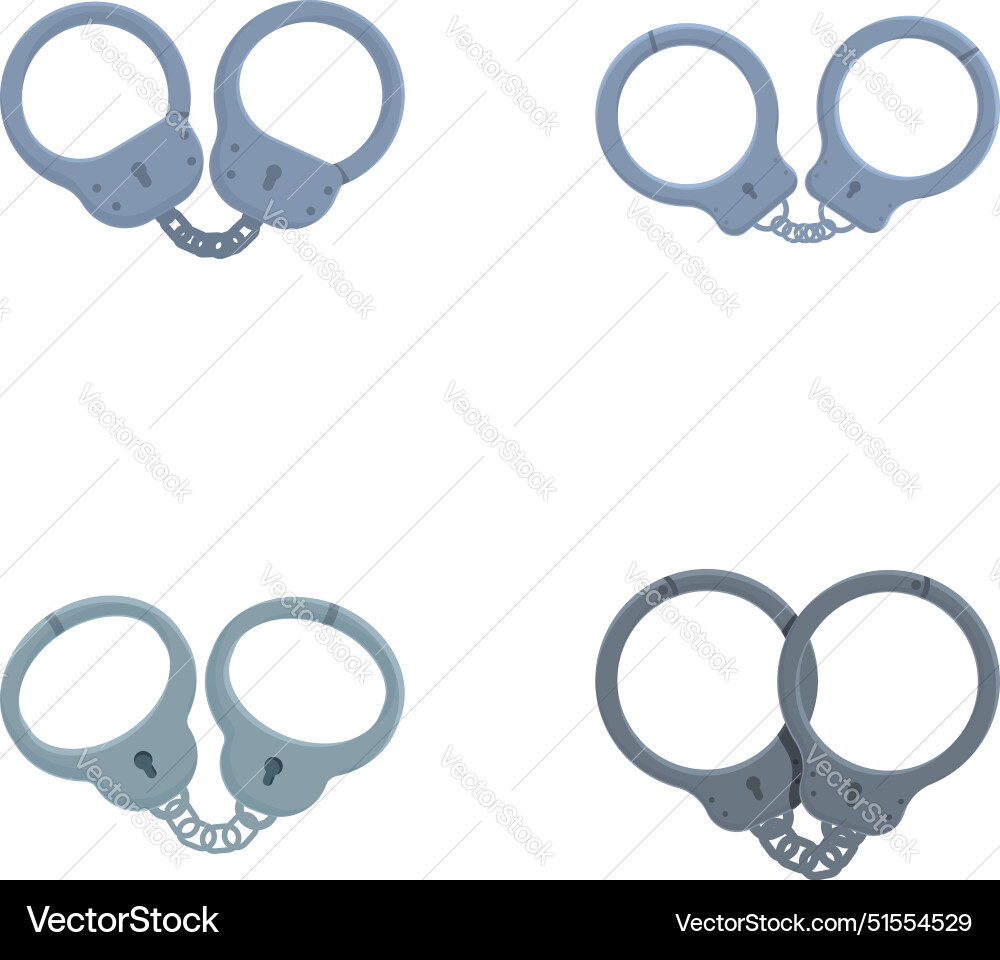 Metal handcuff icons set cartoon closed Royalty Free Vector