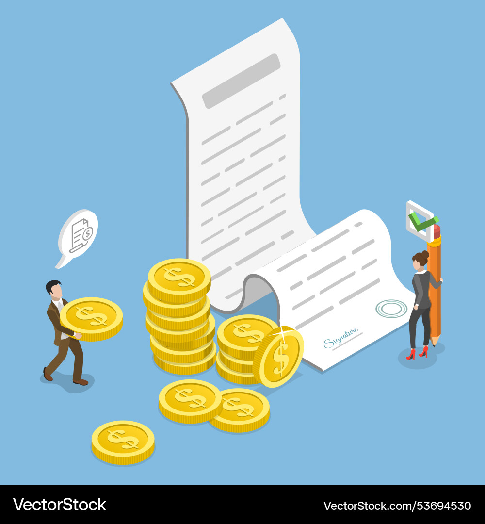 3d isometric flat of cash Royalty Free Vector Image