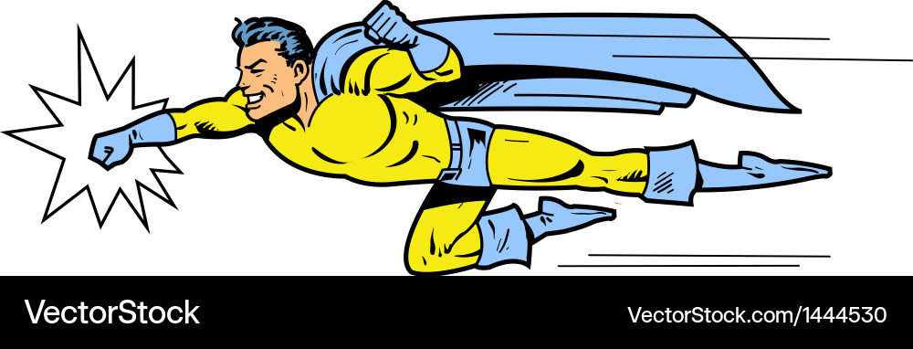Flying superhero throwing a punch Royalty Free Vector Image