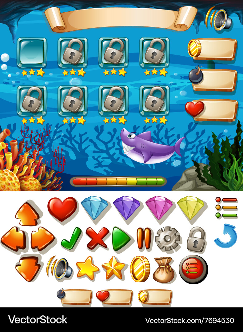 Game template with underwater scene Royalty Free Vector