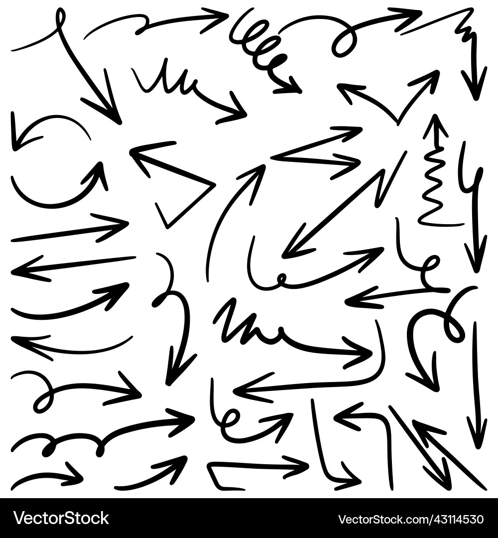 Hand drawn arrow icon set isolated on white Vector Image