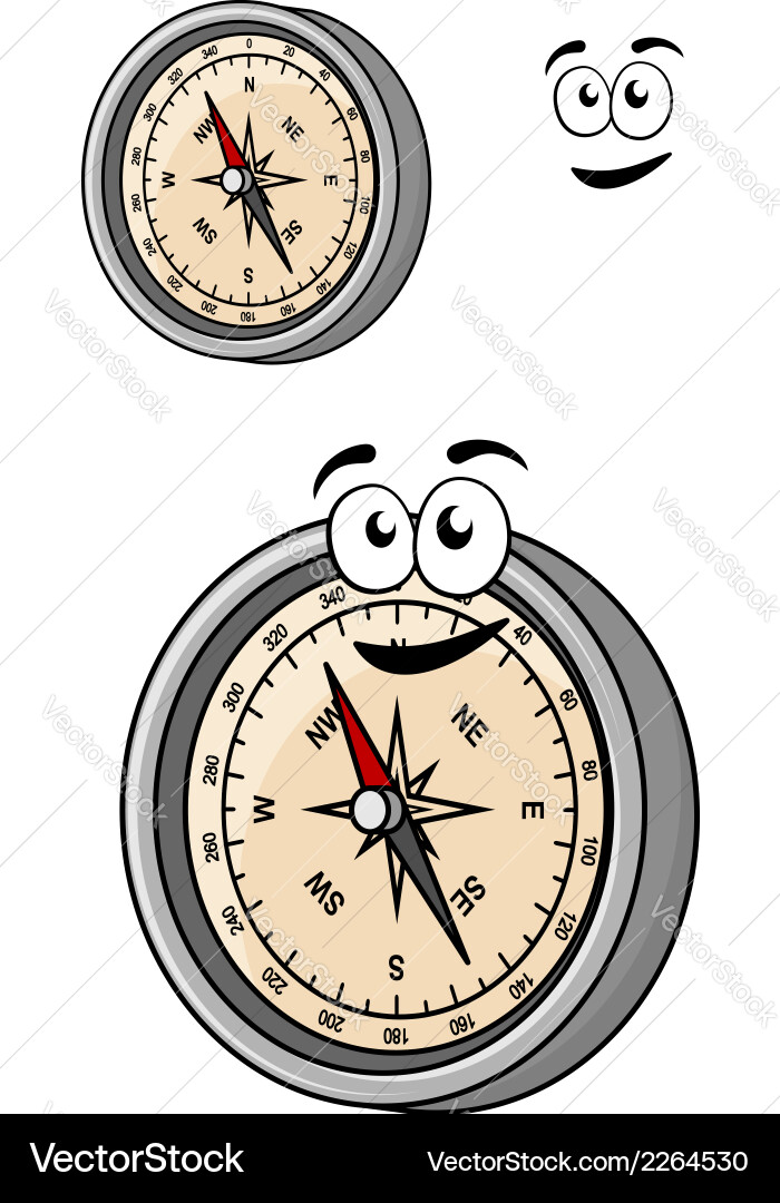 Magnetic compass with a smiley face Royalty Free Vector