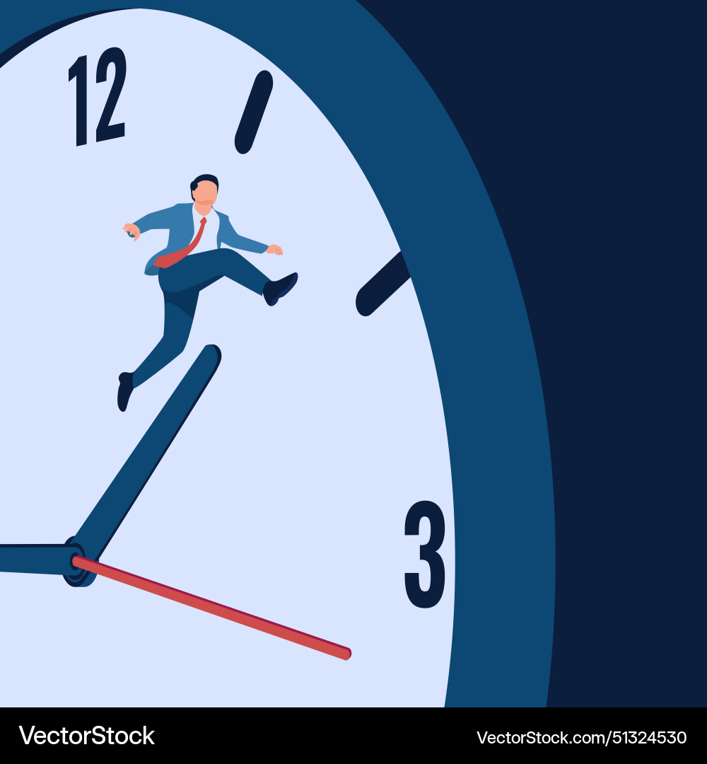 Man jumps over clock hands metaphor for race Vector Image