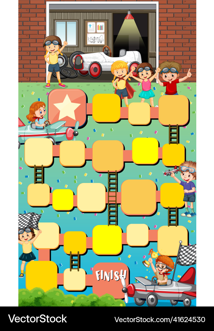 Snake ladder game template with children Vector Image
