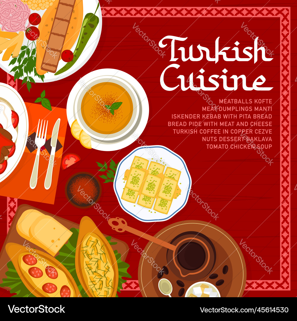 Turkish cuisine menu cover page template Vector Image