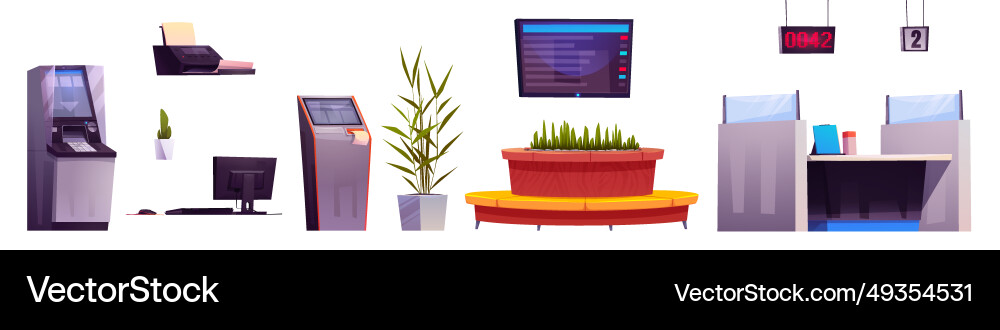 Bank office interior design elements set Vector Image