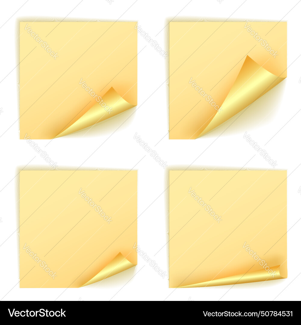 Blank cream square stickers with curl sets Vector Image