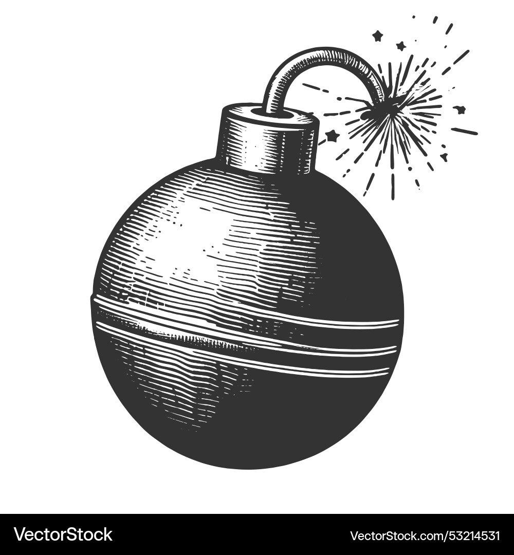 Exploding bomb engraving Royalty Free Vector Image