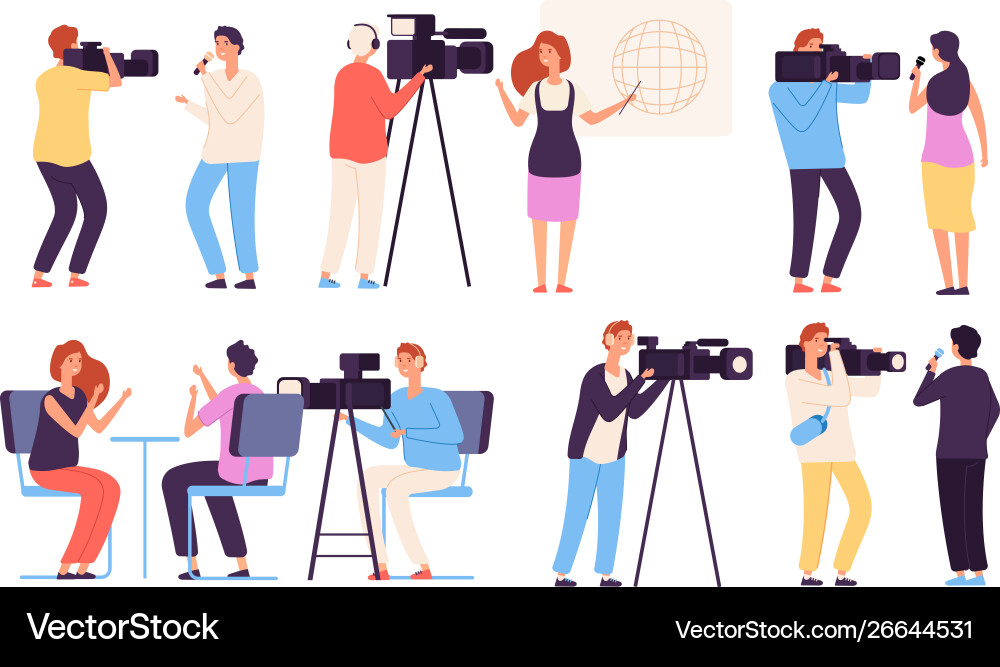 Journalist characters broadcaster news Royalty Free Vector
