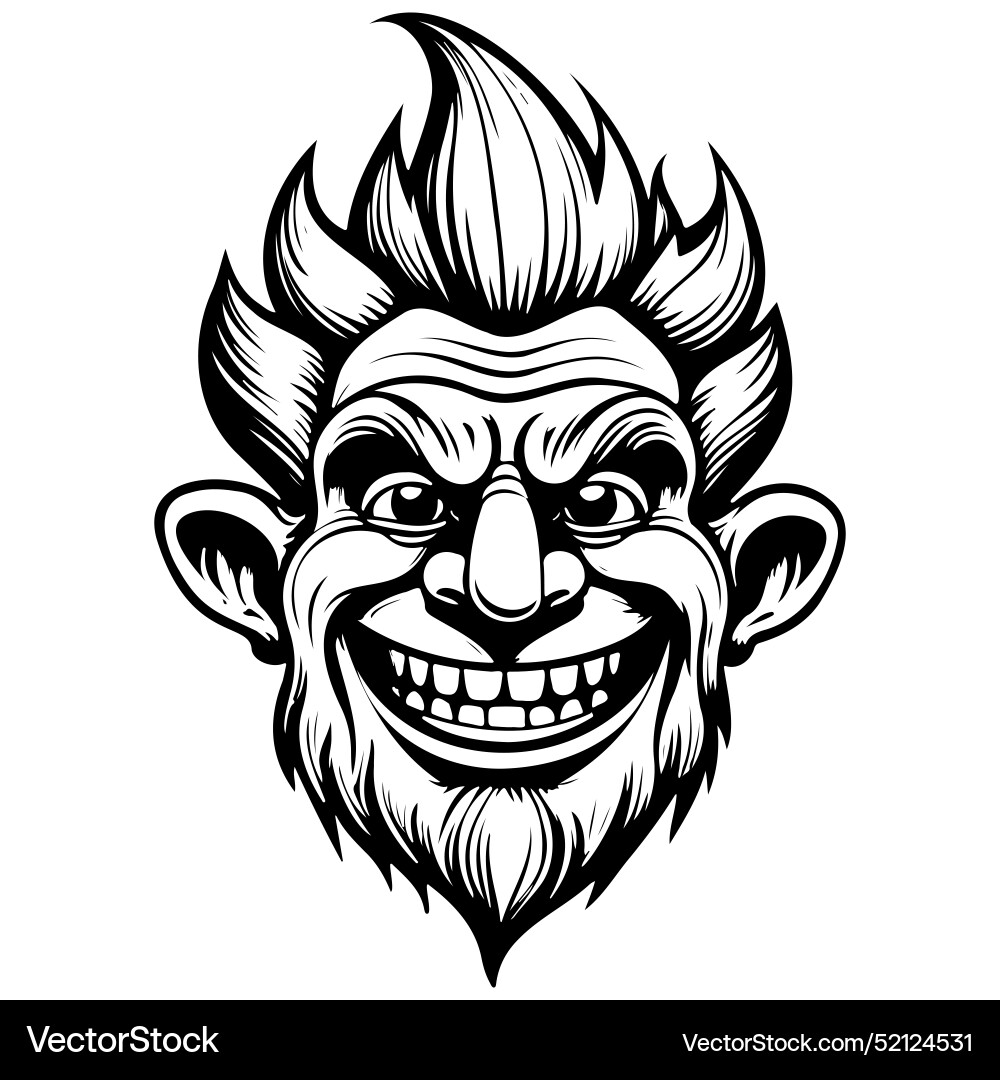 Line troll face drawing realistic outline line Vector Image