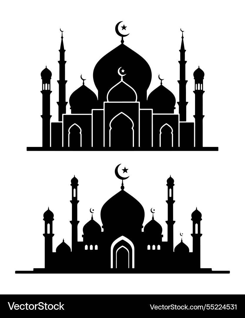 Premium black mosque set art for islamic graphic Vector Image