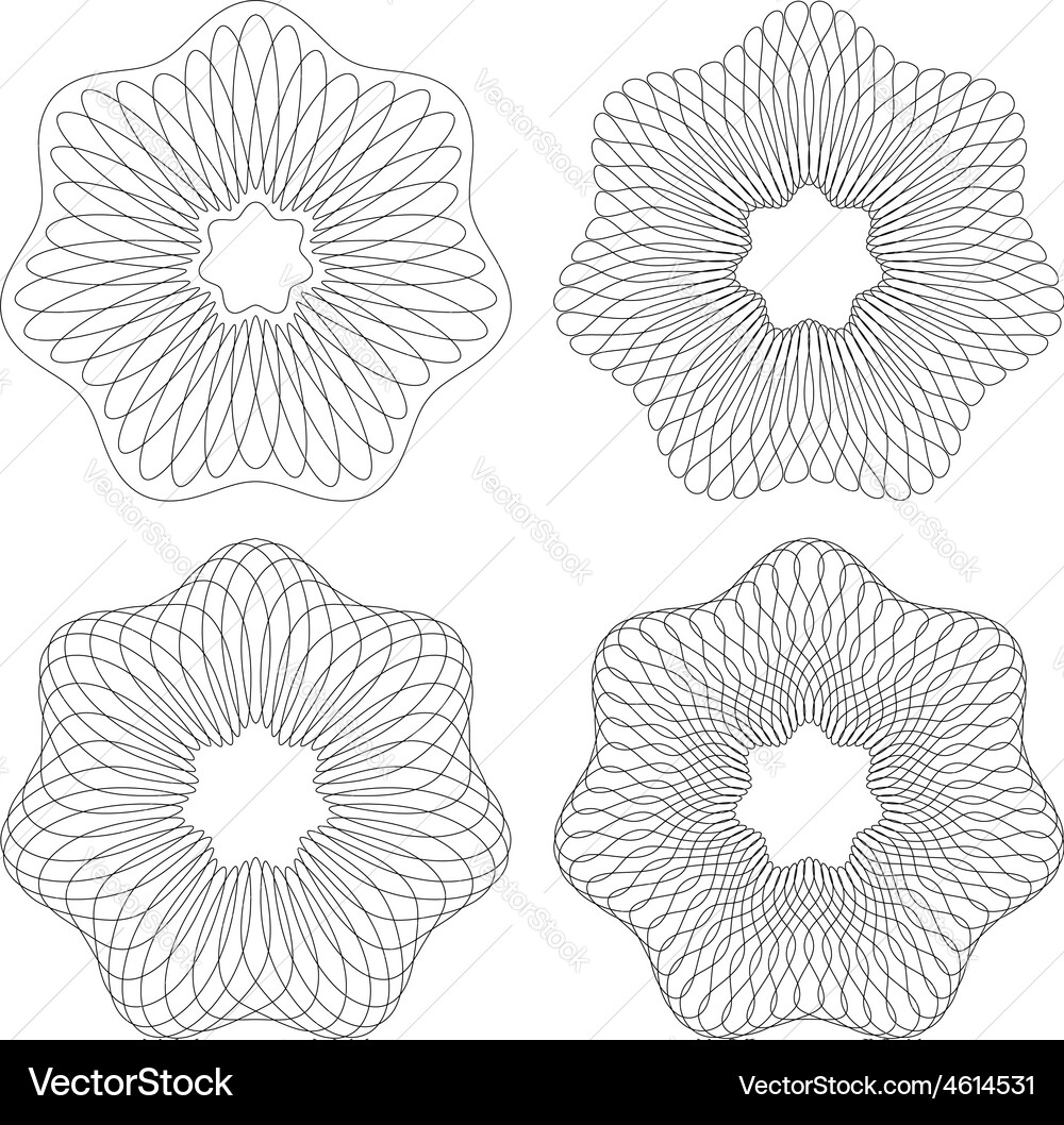 Set of 4 guilloche pattern rosette Royalty Free Vector Image