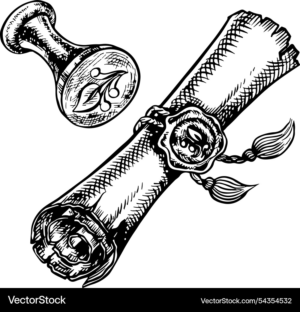 An ancient scroll sealed with a seal and sealing Vector Image