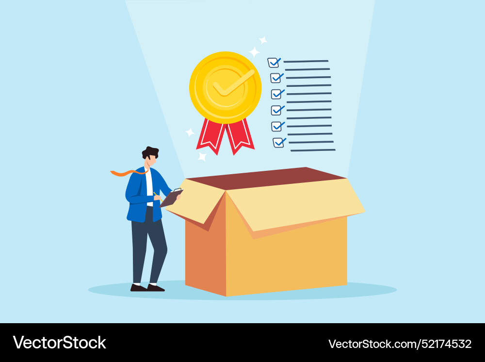 Businessman reviews quality with passed checklist Vector Image