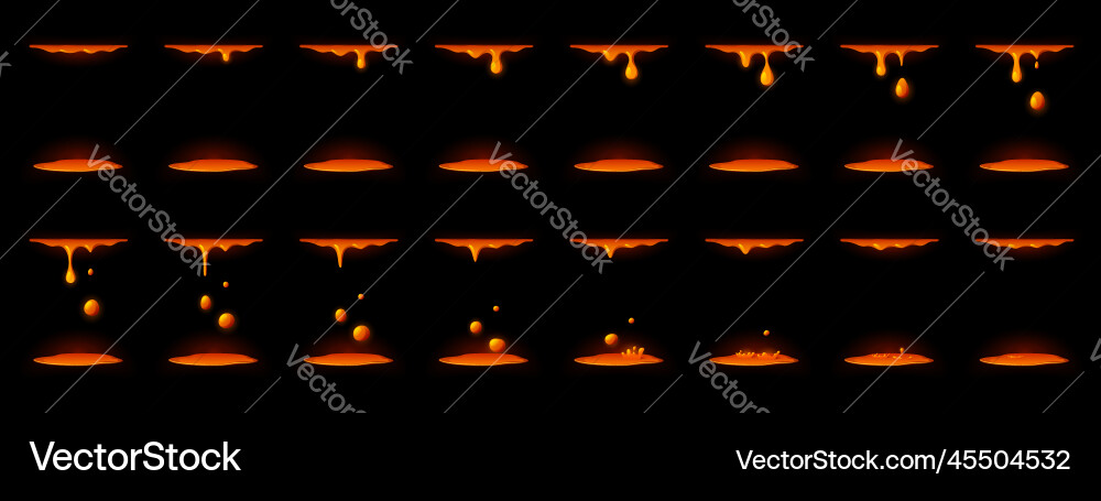 Falling liquid lava drops animation sprite sheet Vector Image