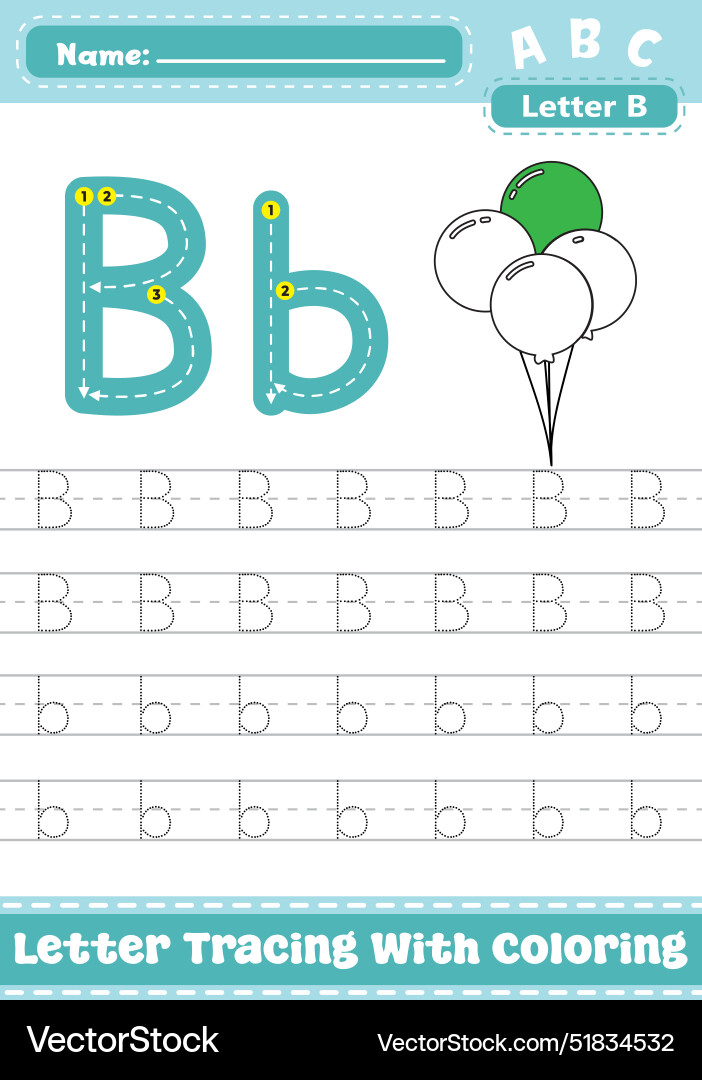 Letter b uppercase lowercase tracing worksheet Vector Image
