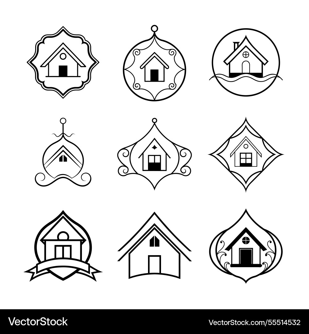 Real estate outline iconic set Royalty Free Vector Image