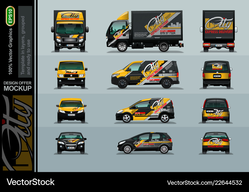 Vier Arten von Autos in drei Positionen Lizenzfreier Vektor