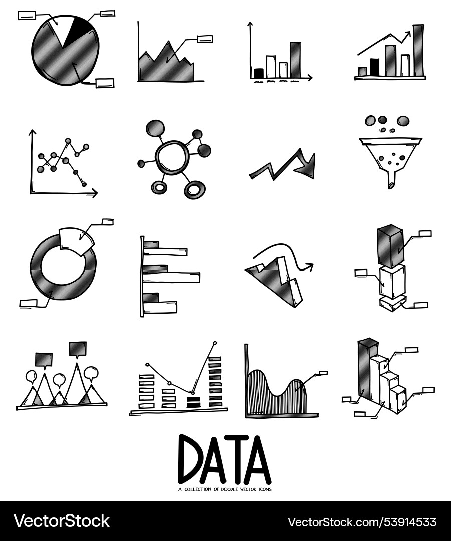 Data related doodle icon set drawing sketch Vector Image