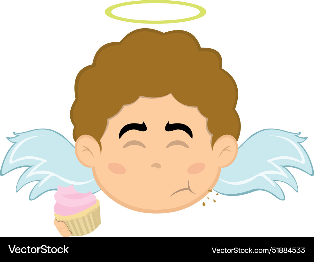 Head child angel eating muffin cake Royalty Free Vector