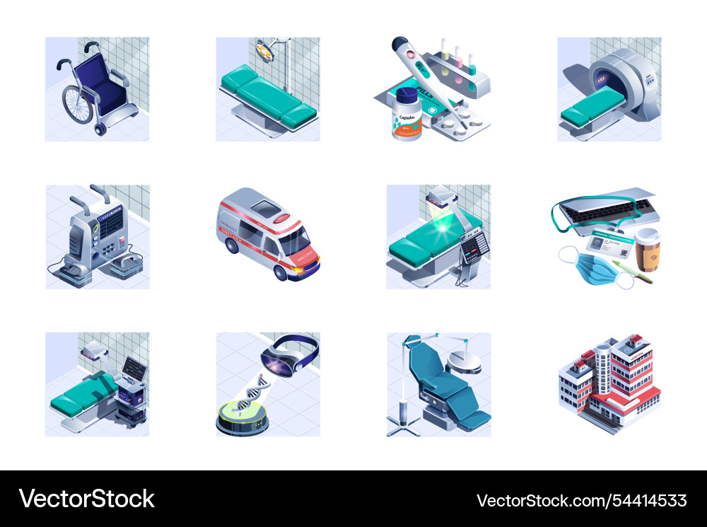 Hospital isometric icons Royalty Free Vector Image