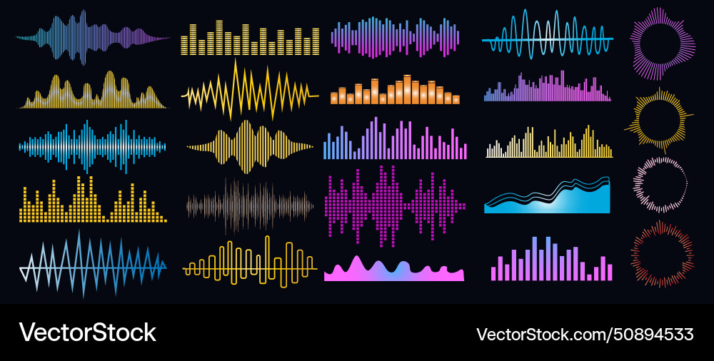 Set sound vibration waves in different shapes Vector Image