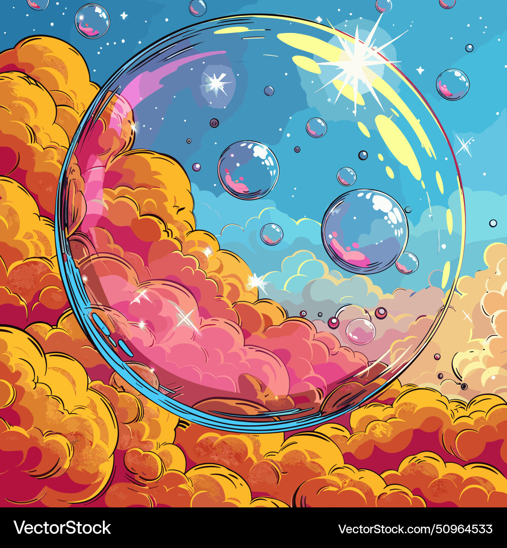 Transparent sparkling cartoon bubble on sky Vector Image