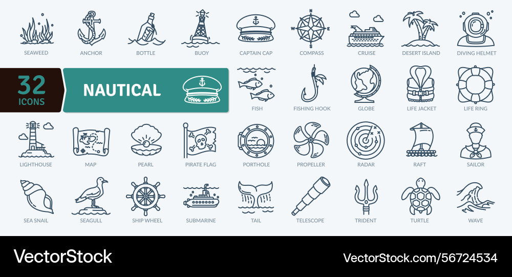 32 nautische Icons pack set segel mit essentieller