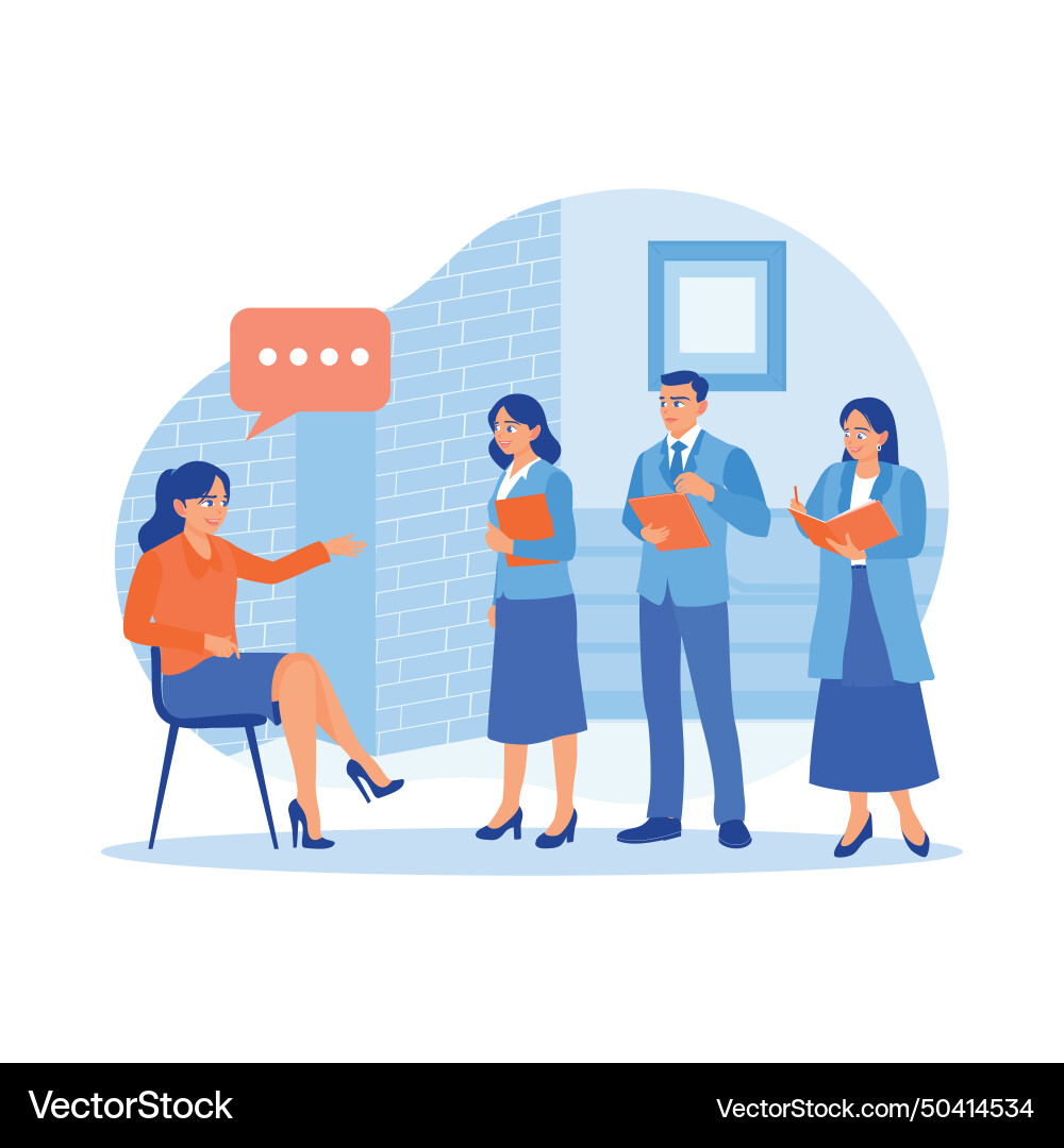Company staff listen to and take notes from Vector Image